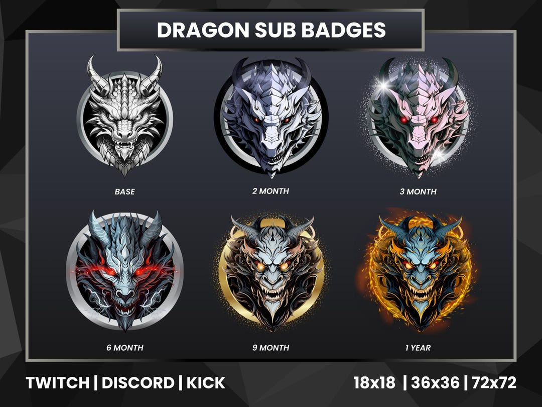 Dragon Twitch Sub Badges | Dragon-themed Bit Badges | Dragon Design ...