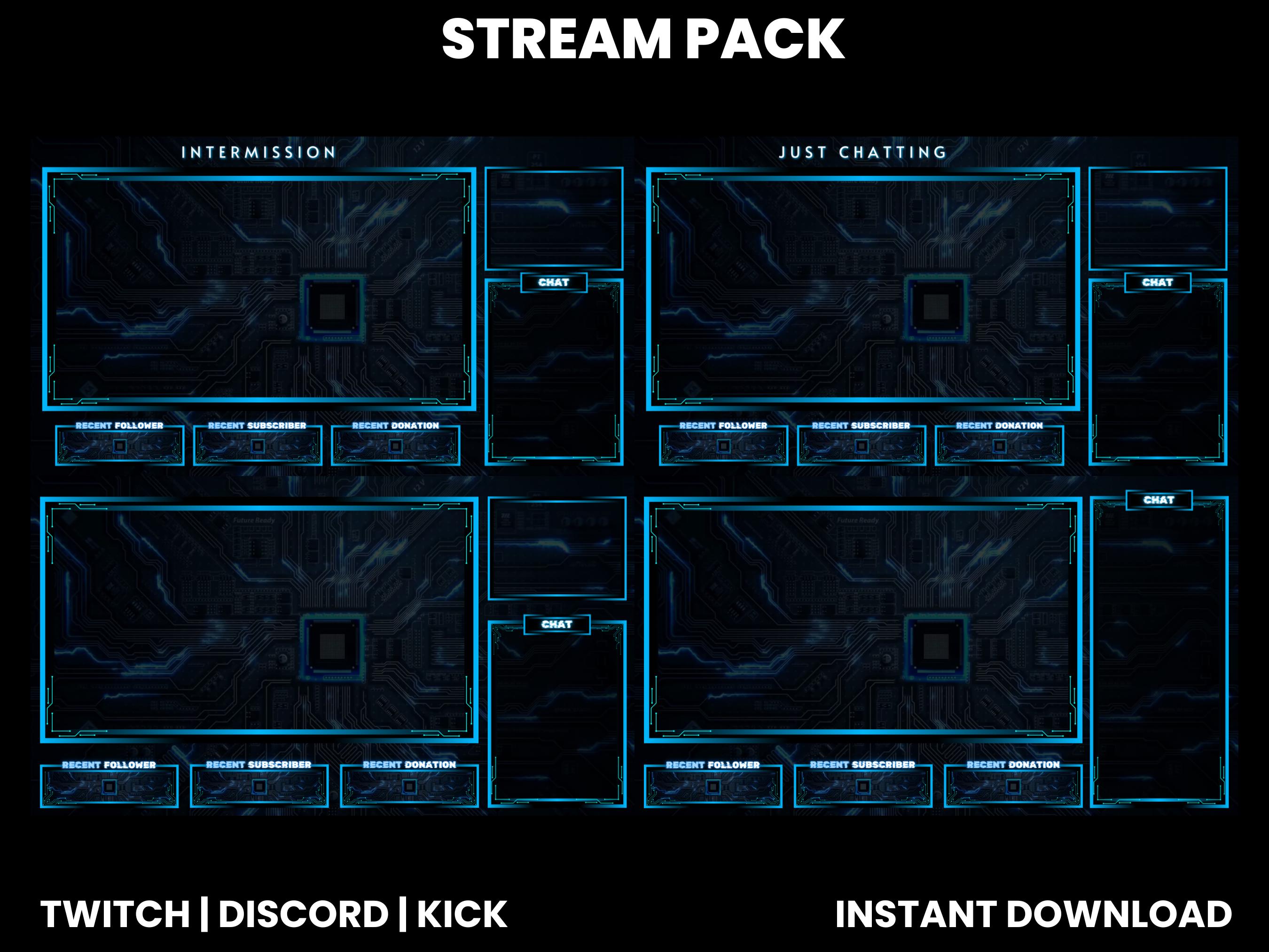 Blue Tech Stream Pack| Tech Stream Design | Chatbox Overlay | Twitch ...