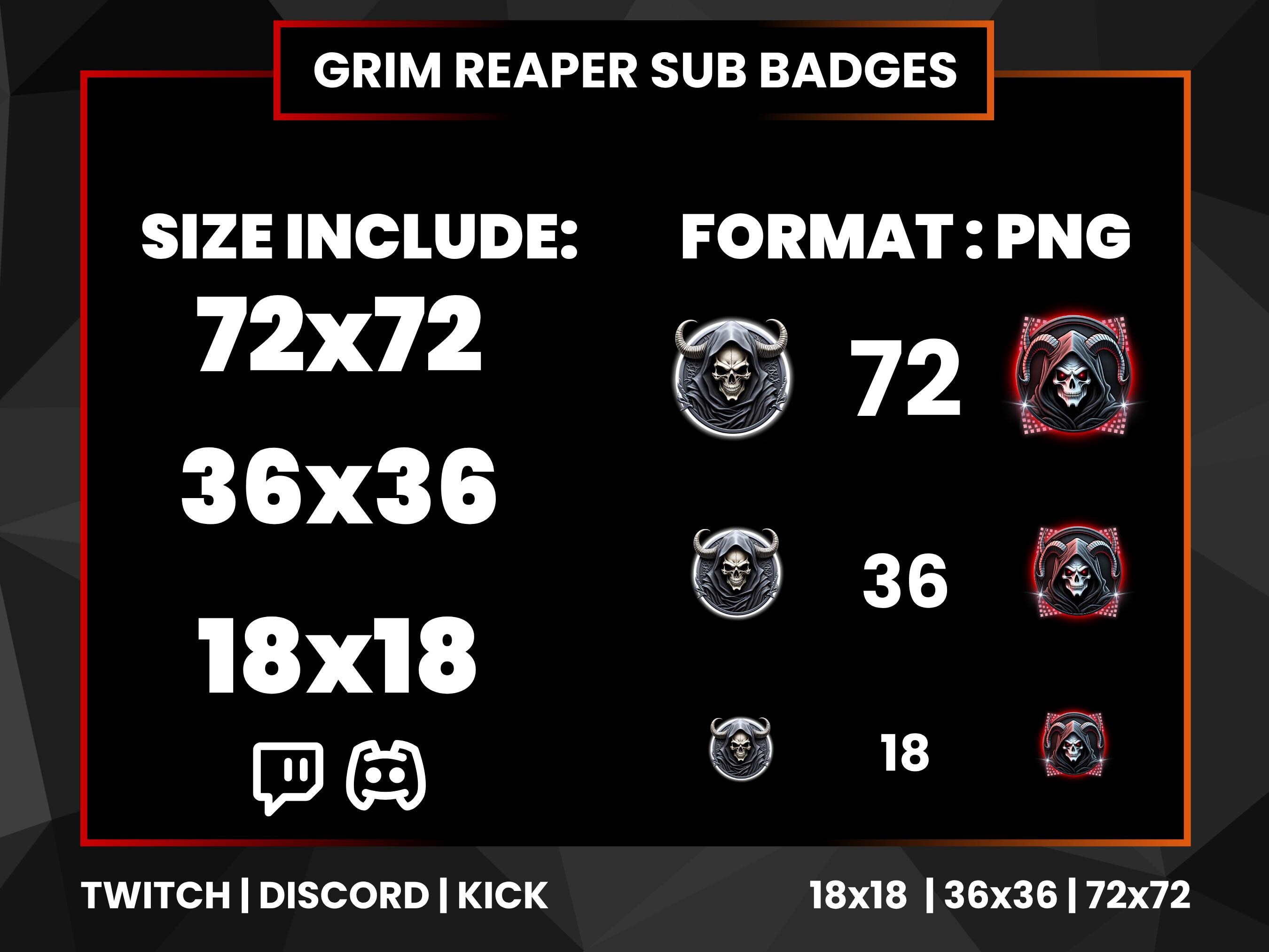 Grim Reaper Twitch Sub Badges and Bit Badges | Black Gothic Graphics ...