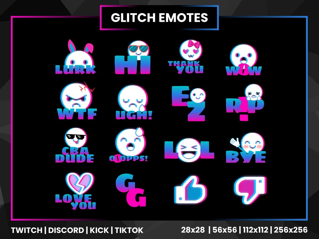 Glitch Twitch Emotes Pack | 20 Vibrant Streamer Emotes | Discord Kick ...