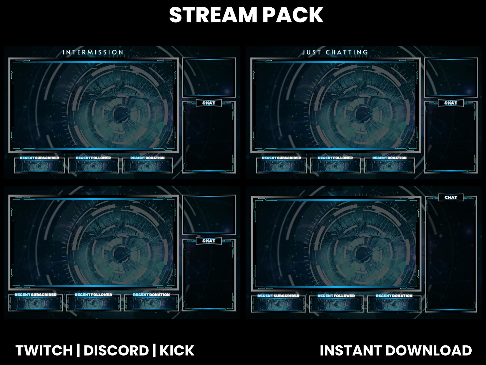 Blue Hi-tech Twitch Stream Pack | Animated Screens, Overlays - Etsy