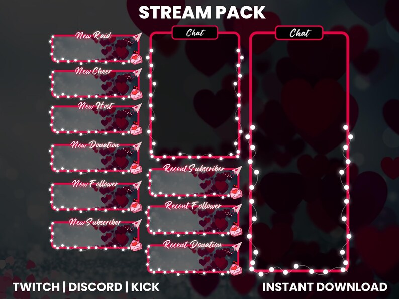 Valentine Twitch Stream Pack | Red Animated Screens, Overlays (digital ...