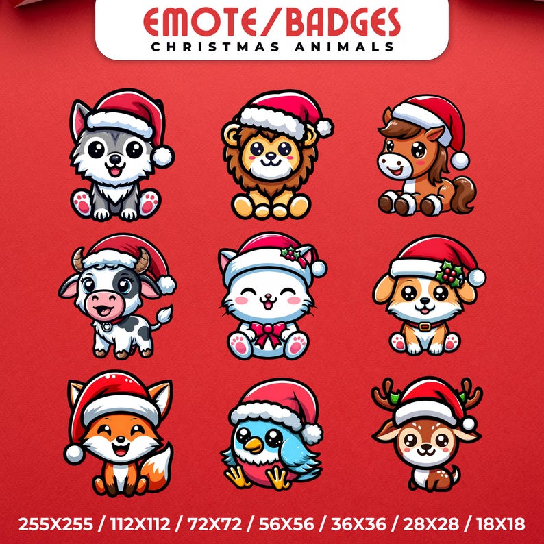 Christmas Animal Emotes & Badges Bundle 9 Festive Chibi Characters for ...