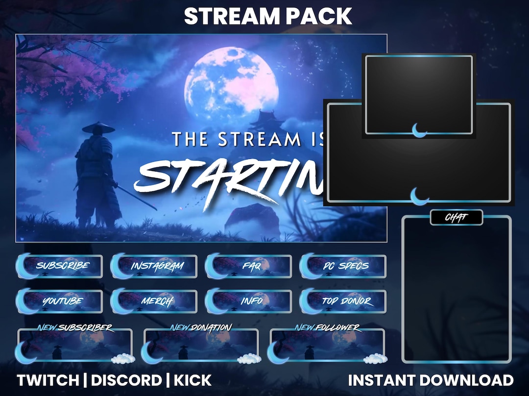 Samurai Moon Stream Pack | Ninja Graphic |twitch Pack | Swordsman Pack ...