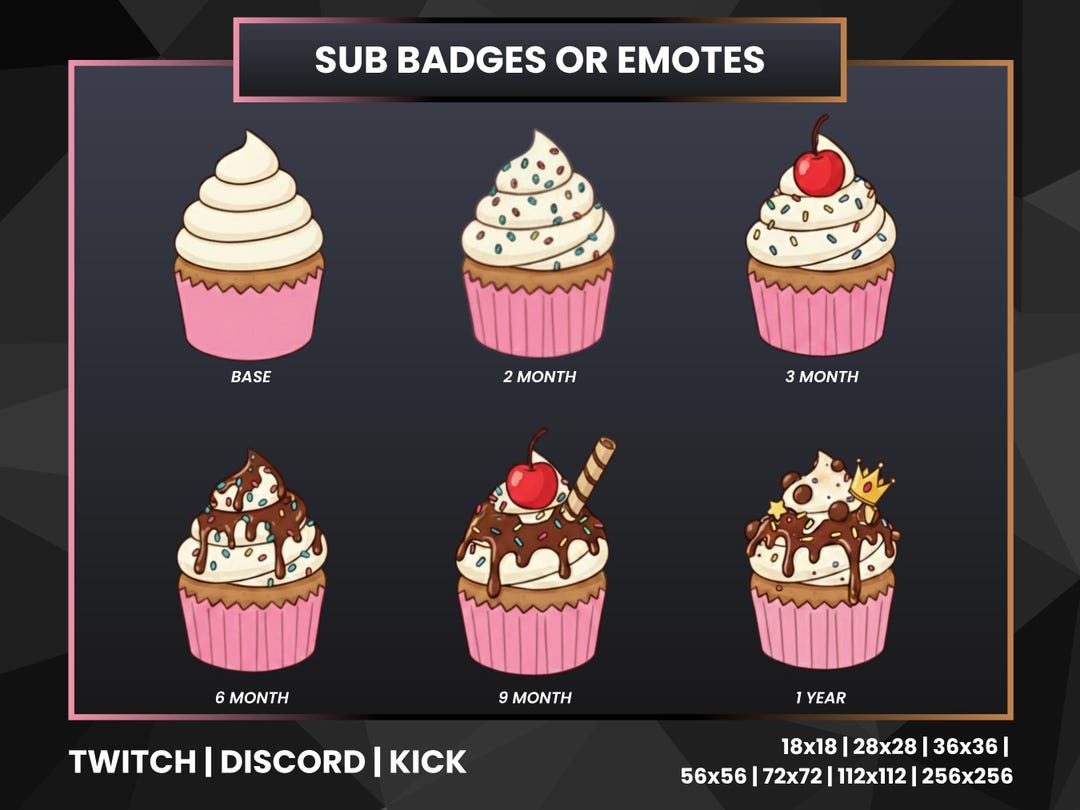 6 Cup Cake Sub Badges | Streamer Pack | Discord Emotes| Dessert Discord ...