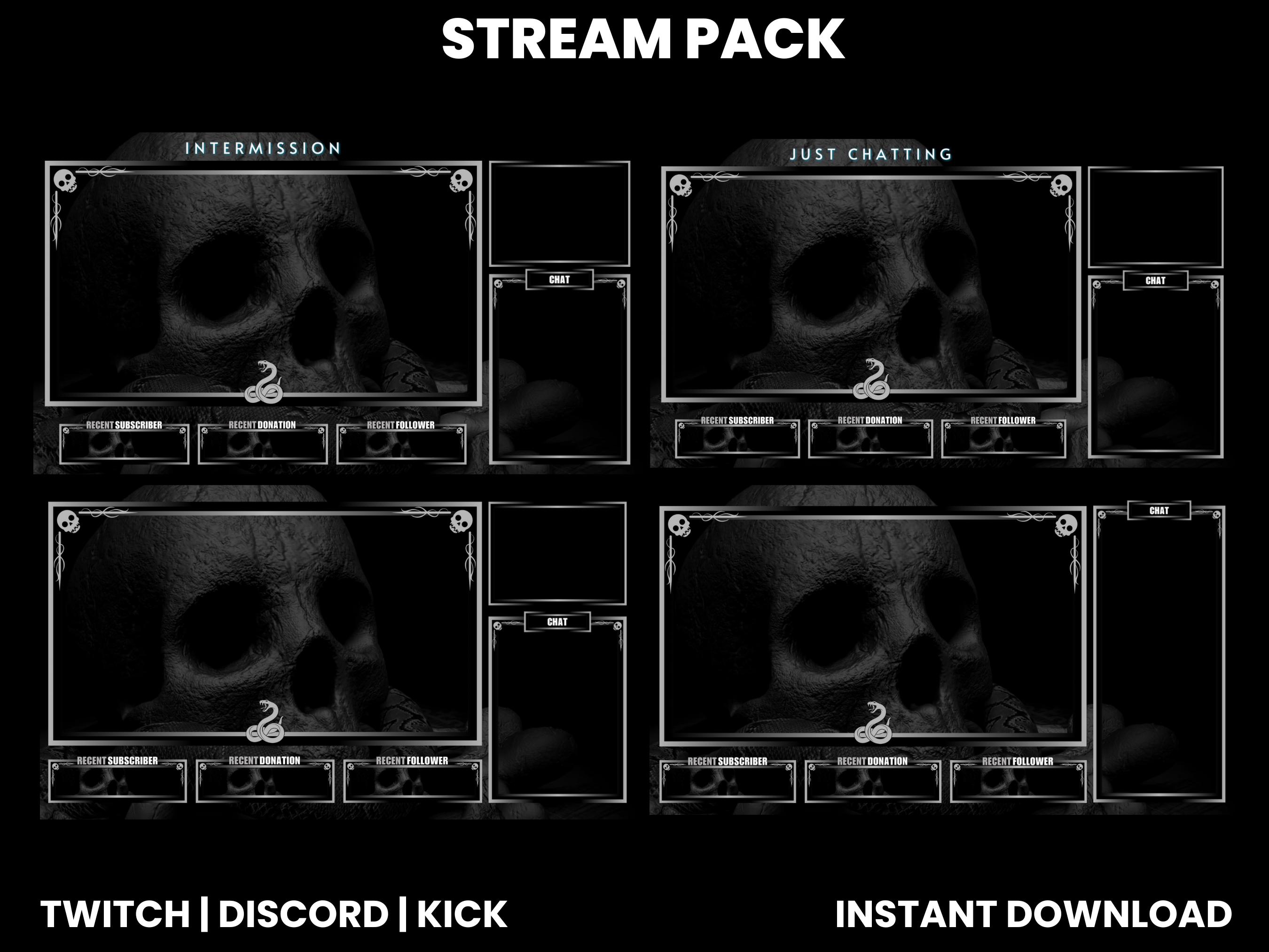 Grey Skull Stream Pack | Dark-themed | Gothic Overlay | Webcam Overlay ...