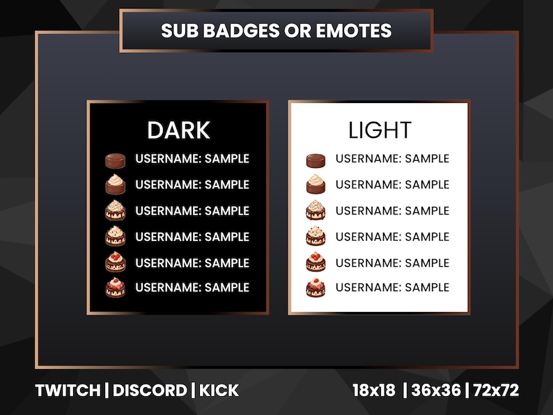 Chocolate Cake Stream Sub Badges | Twitch, Discord, Kick (digital ...