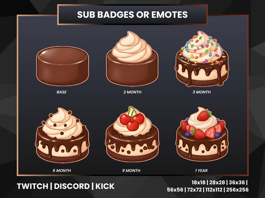 Chocolate Cake Stream Sub Badges | Twitch, Discord, Kick (digital ...