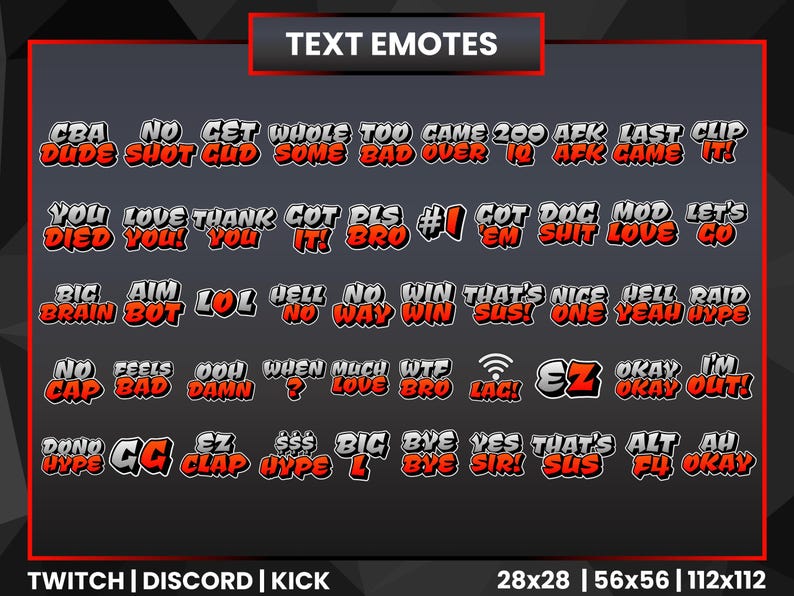 50 Orange Text Emotes Pack | Text Emotes for Twitch | Red Text Style ...