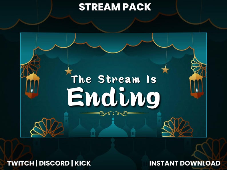 Ramadan Twitch Stream Pack | Aqua Blue & Gold Animated Overlay (digital ...