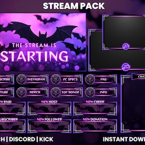 Black Bat Twitch Stream Pack | Purple Twitch Screen Overlay | Twitch ...