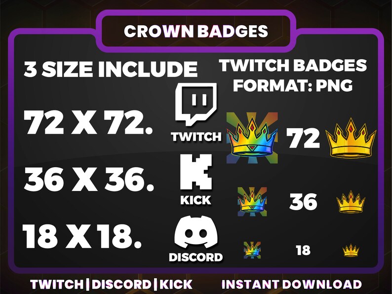 Crown Twitch Sub Badges Royal Bit Badges for Streamers High-quality ...