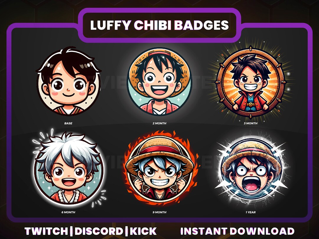 Custom Luffy Chibi Twitch Sub Badges Unique Anime Bit Badges for ...