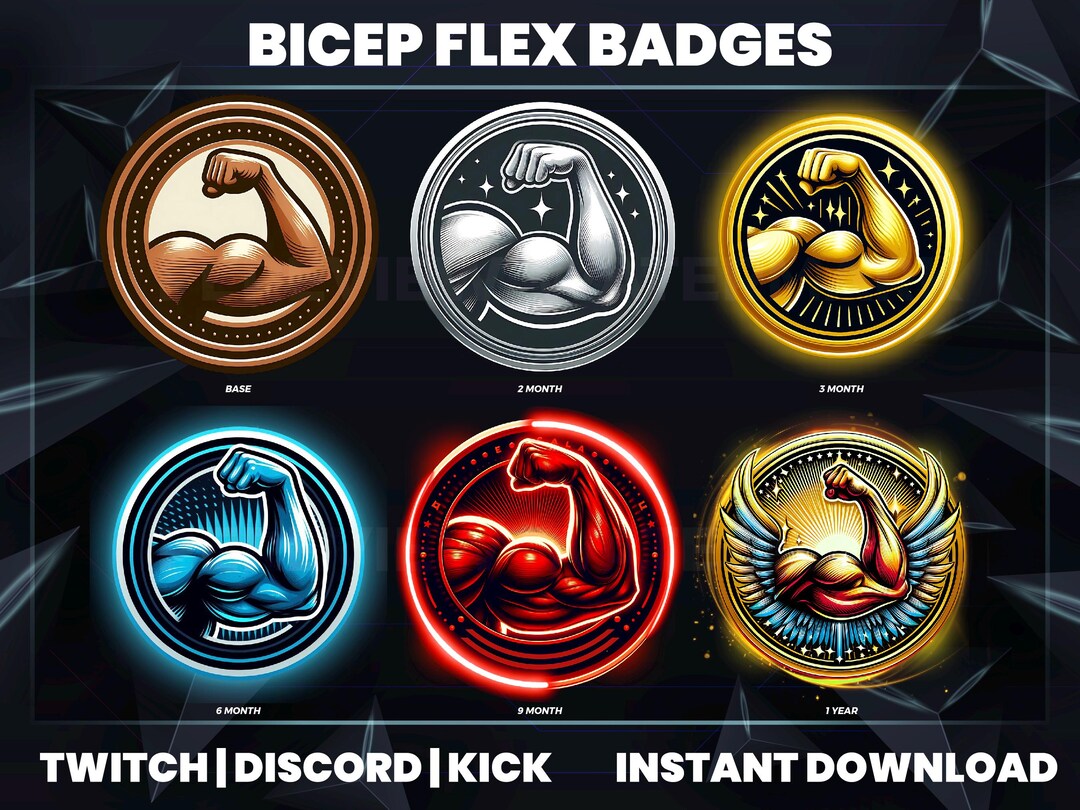 Bicep Flex Twitch Sub Badges Strong Arm Emote Fitness Twitch Bit Badges ...