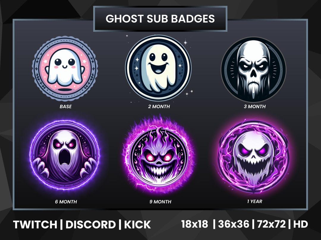 Ghost-themed Twitch Sub Badges | Unique Ghostly Twitch Badges for Streamers | Customizable Ghost ...