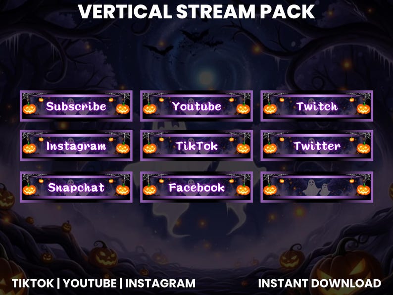 Purple Ghost Vertical Halloween Stream Pack | Animated Twitch Overlay ...