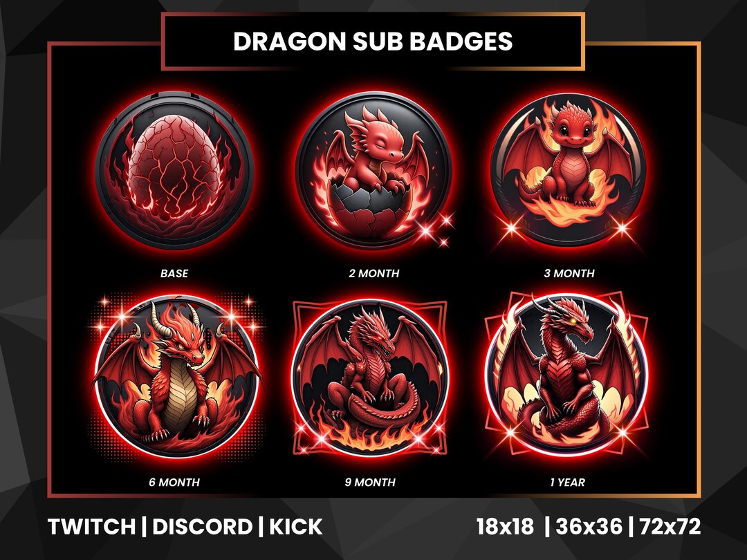 Red Dragon Twitch Sub Badges | Twitch Badges | Dragon Bit Badge ...