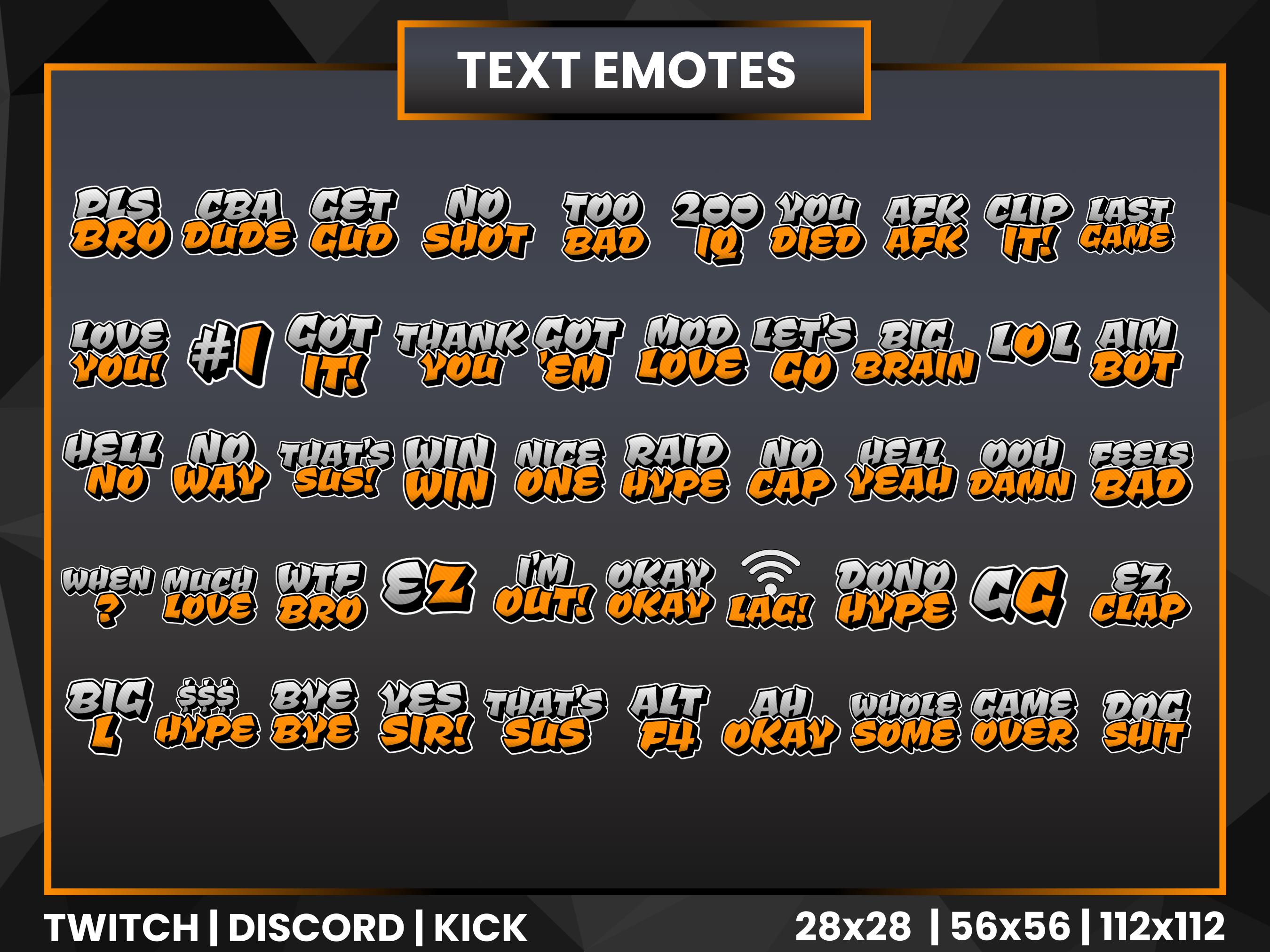 50 Orange Text Emotes Pack Text Emotes for Twitch Orange Text Style ...