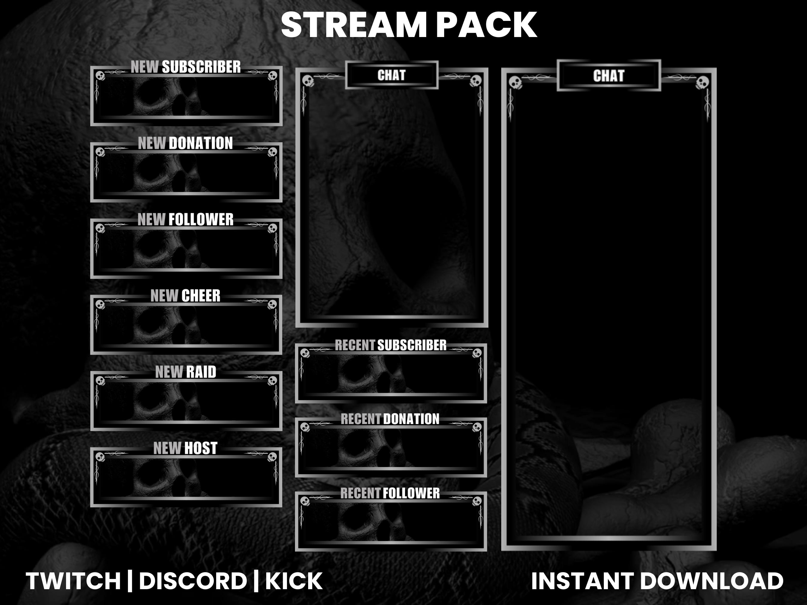Grey Skull Stream Pack | Dark-themed | Gothic Overlay | Webcam Overlay ...