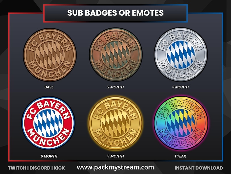 FC Bayern Munich Twitch Sub Badges | German Football Stream Emotes ...