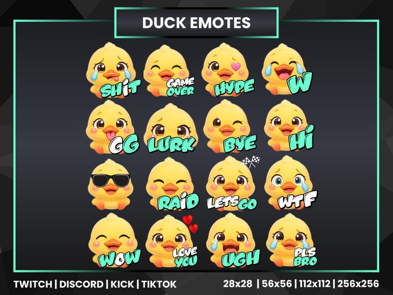 16x Adorable Duck Emote Bundle for Twitch, Discord & Kick - Etsy
