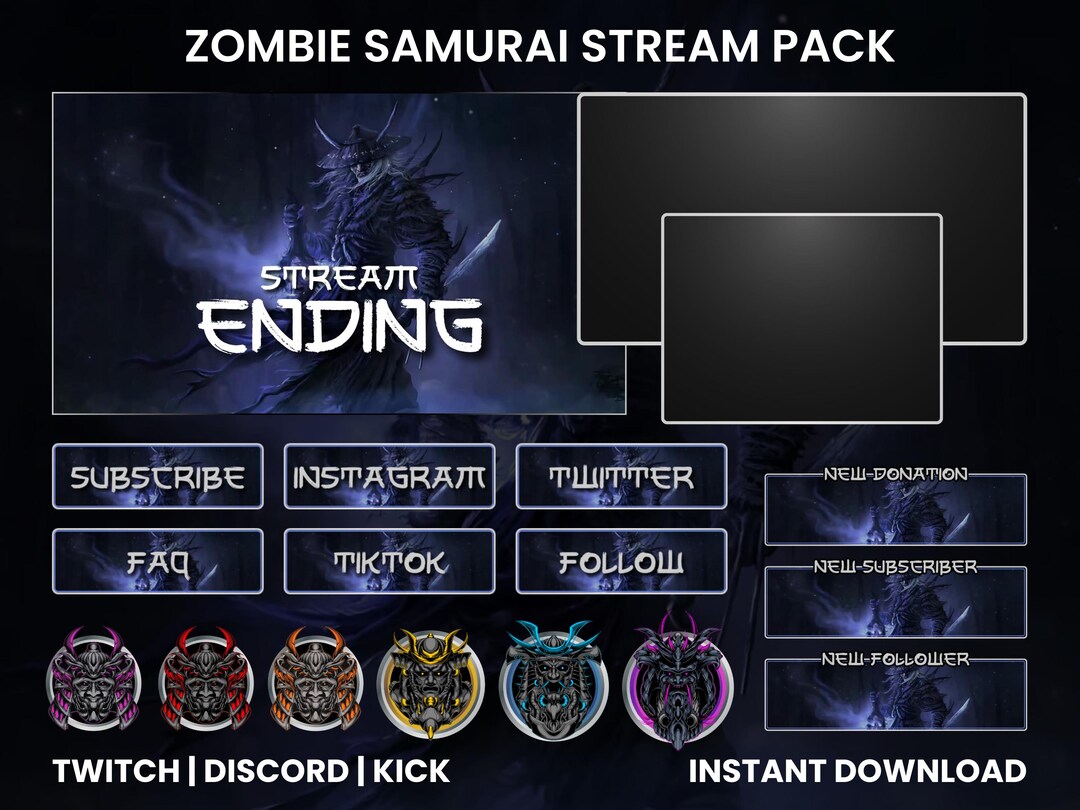 Zombie Samurai Stream Pack Twitch Sub Badges twitch Bit Badges Unique ...