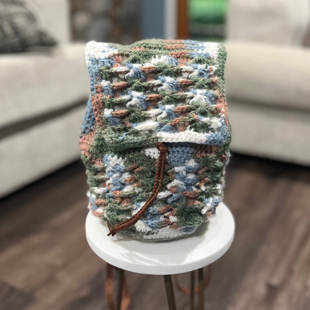 Handmade Crochet Backpack With Hand-braided Brown Leather Straps, Boho ...