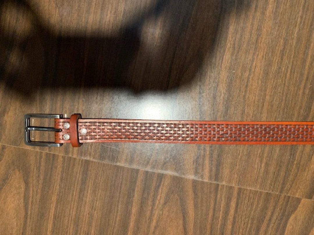 1 1/2 Inch Men's Heavy-duty Belt Basketweave 10-11 Oz Full Grain Herman ...