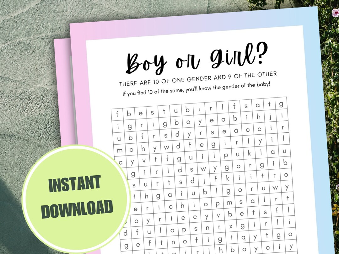 Gender Reveal | Gender Reveal Fun Announcement | Word Search | Baby ...