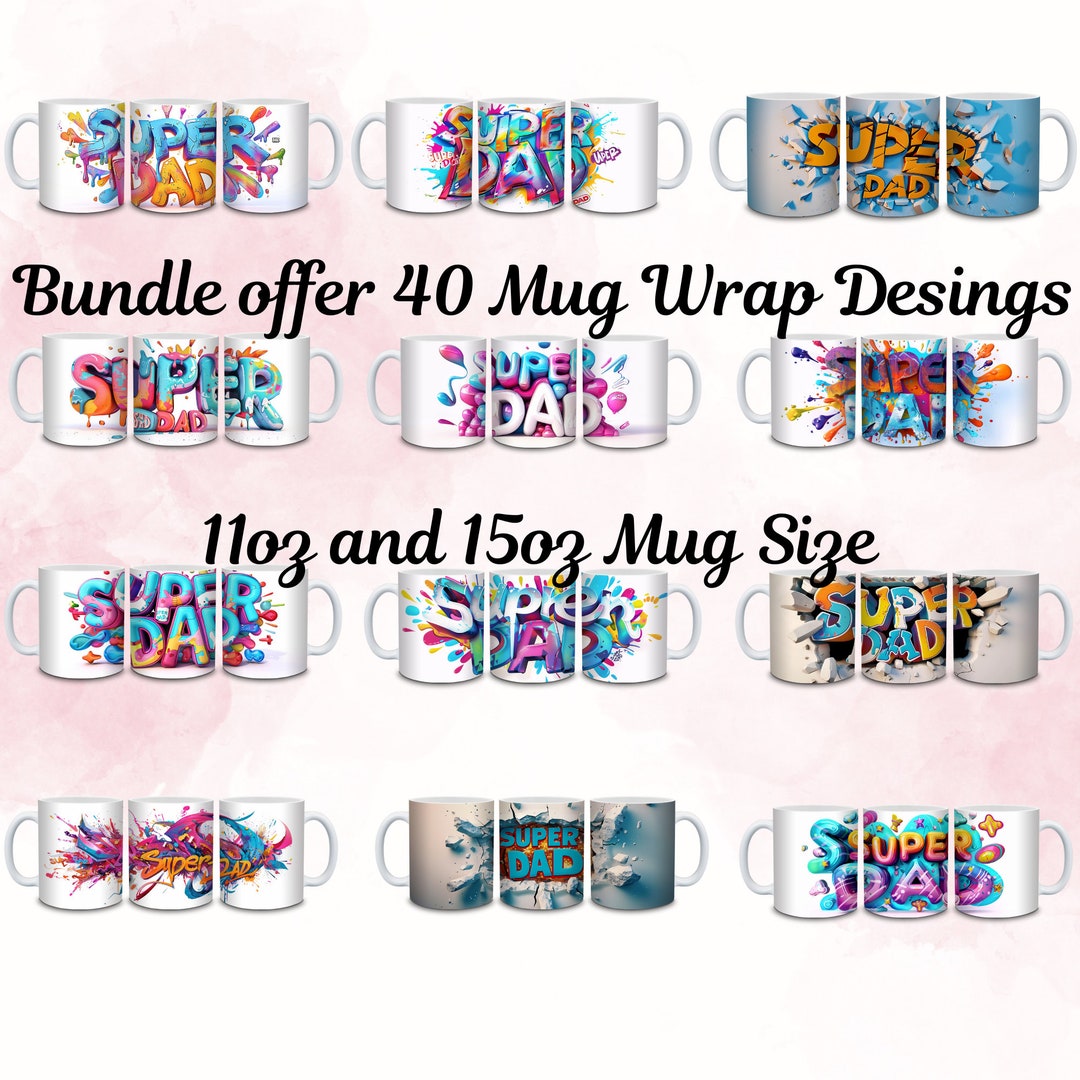 Superdad Mug Wrap Bundle Gift Sublimation Design Png 11oz 15oz Mug Size Png Fathers Day Bundle ...