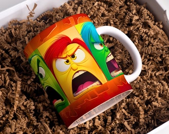 Cartoon Characters Mug Wrap, Cartoon Emotions 11oz & 15oz Mug Template ...