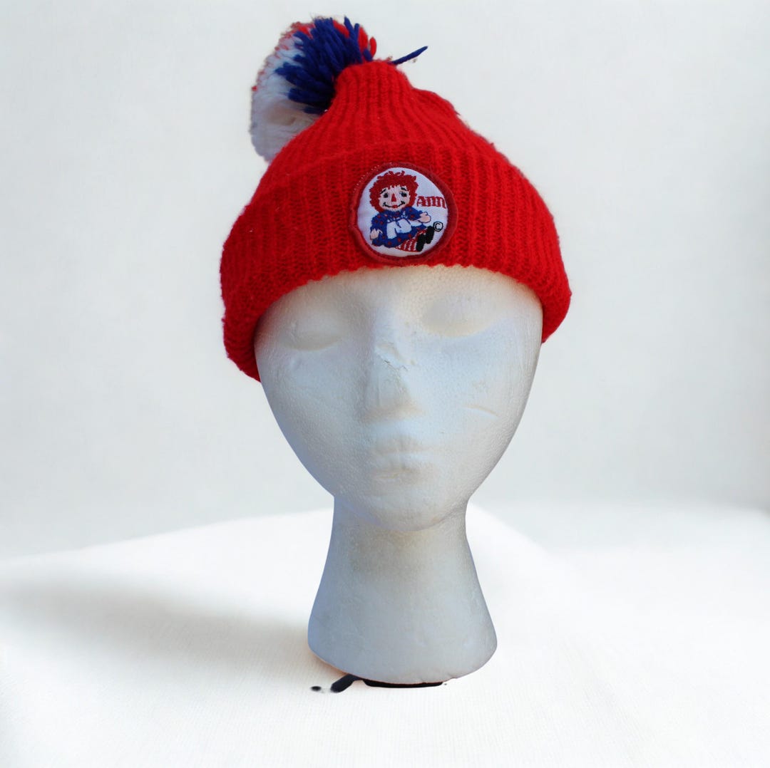Vintage 1970s Raggedy Ann Knit Beanie: Red Pom Pom Winter Hat - Etsy