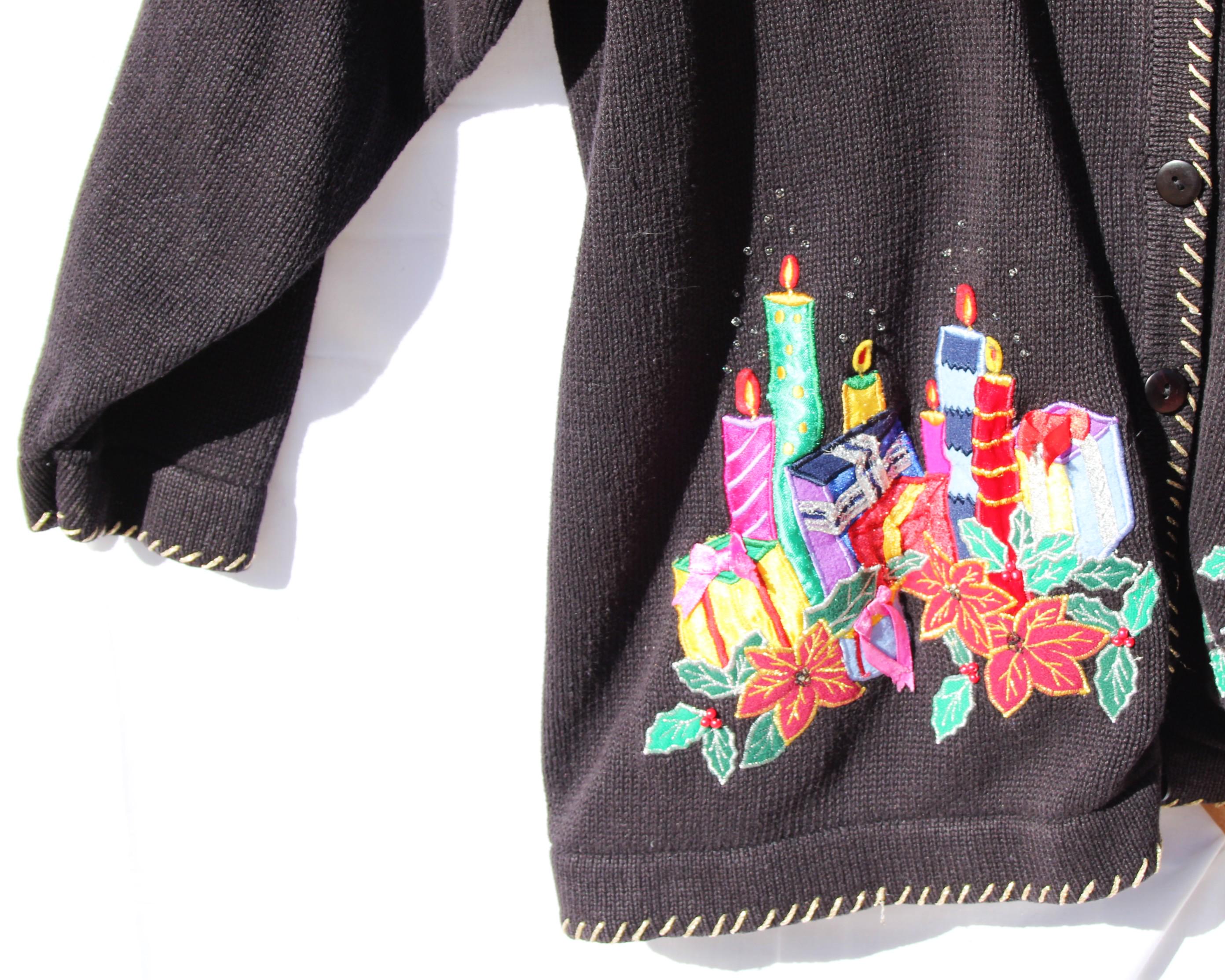 Quacker Factory Christmas Cardigan 3X: Embroidered Holiday Candles - Etsy