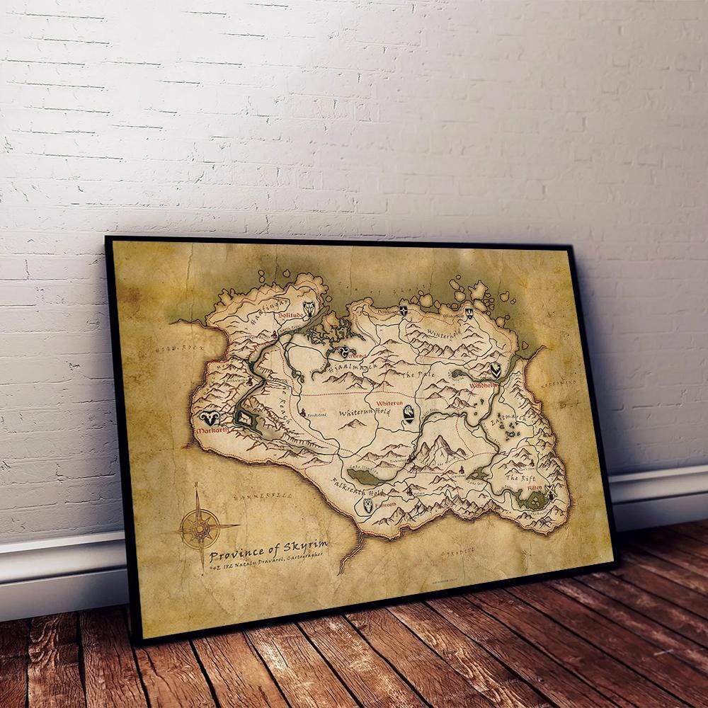 Elder Scrolls V Skyrim Game Map Poster, Canvas Posters,wall Art,home ...