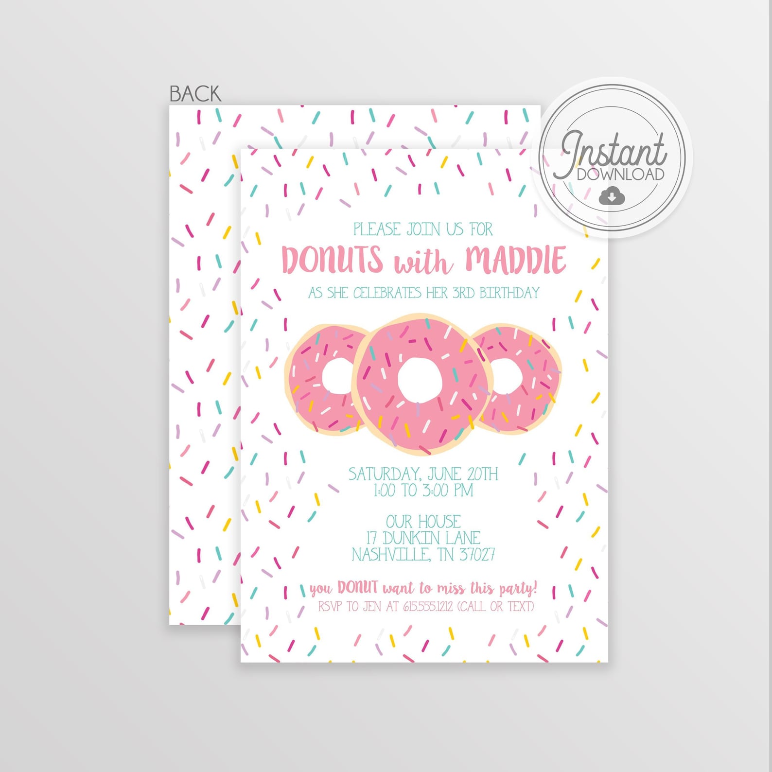 Donut Birthday Invitation Printable Donut Party Invitation - Etsy