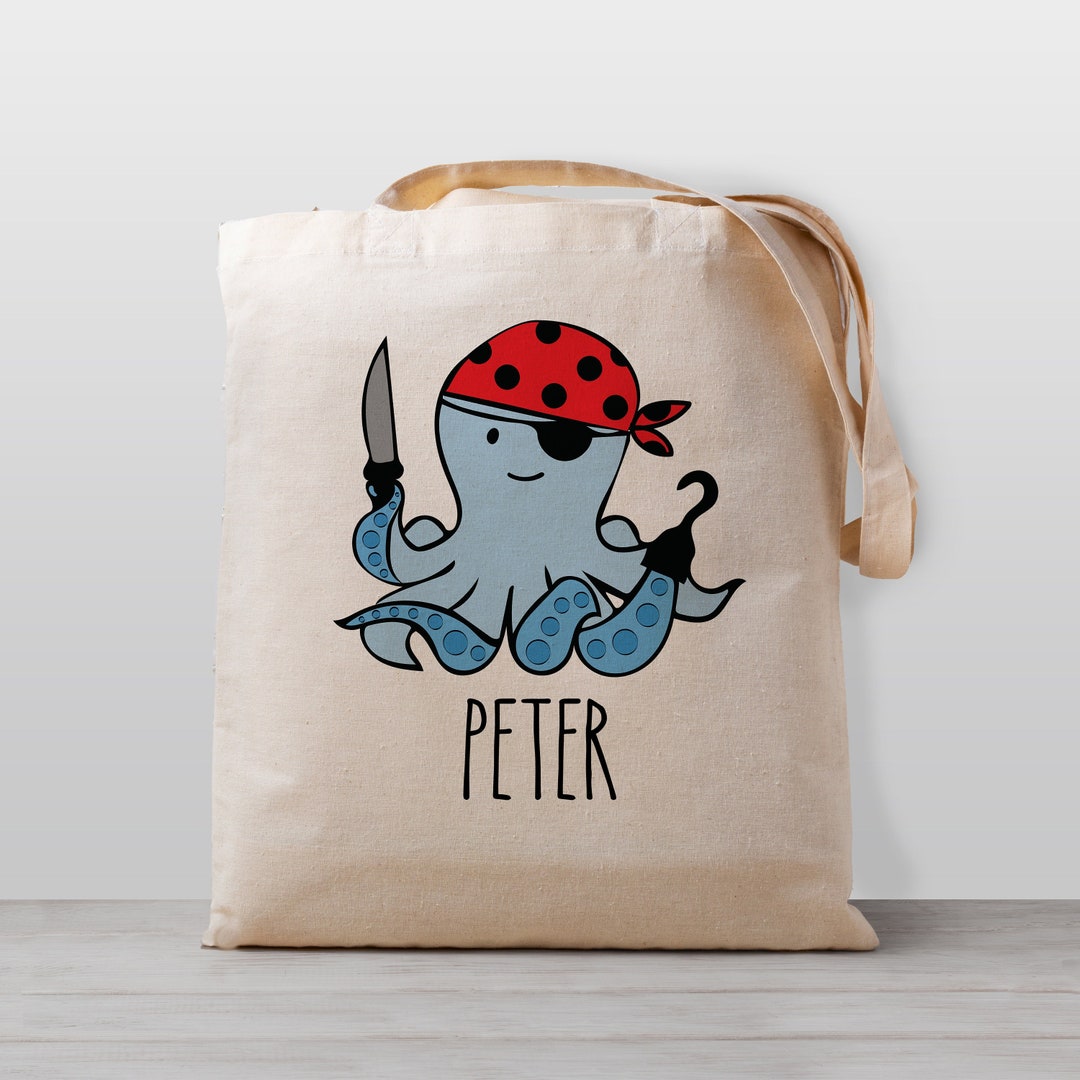 Personalized Pirate Octopus Kids Tote Bag: Ocean Canvas Bag - Etsy