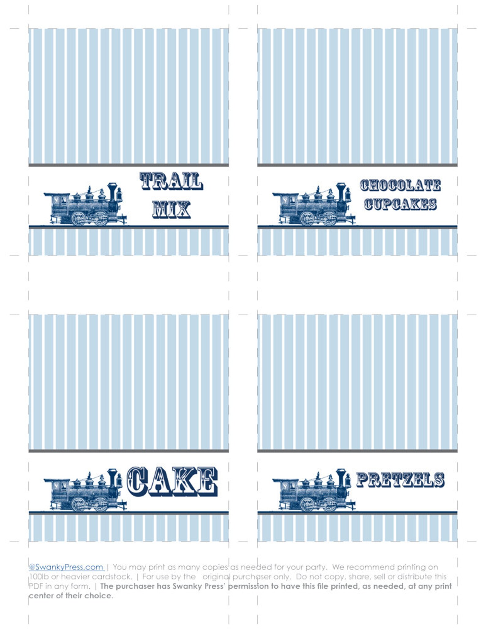 Vintage Blue Choo Choo Train and Conductor Party Food Labels Printable ...