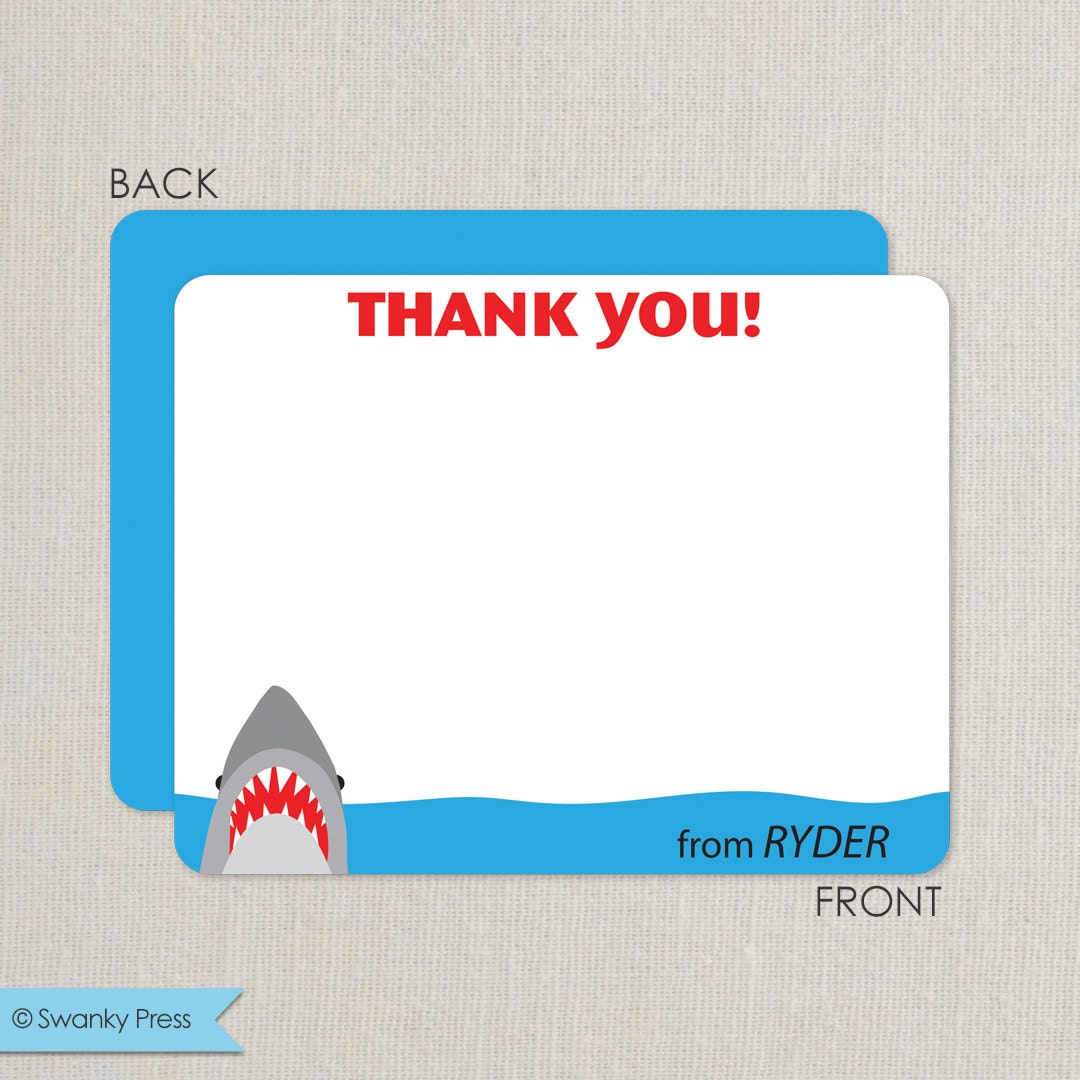 Shark Thank You Notes - Pool Party - Flat Notecards Stationery With 2 ...