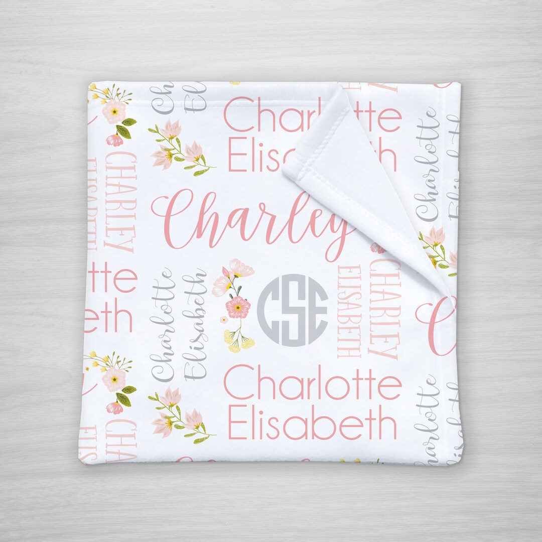 Personalized Baby Blanket: Floral Script Monogram, Fleece Swaddle - Etsy