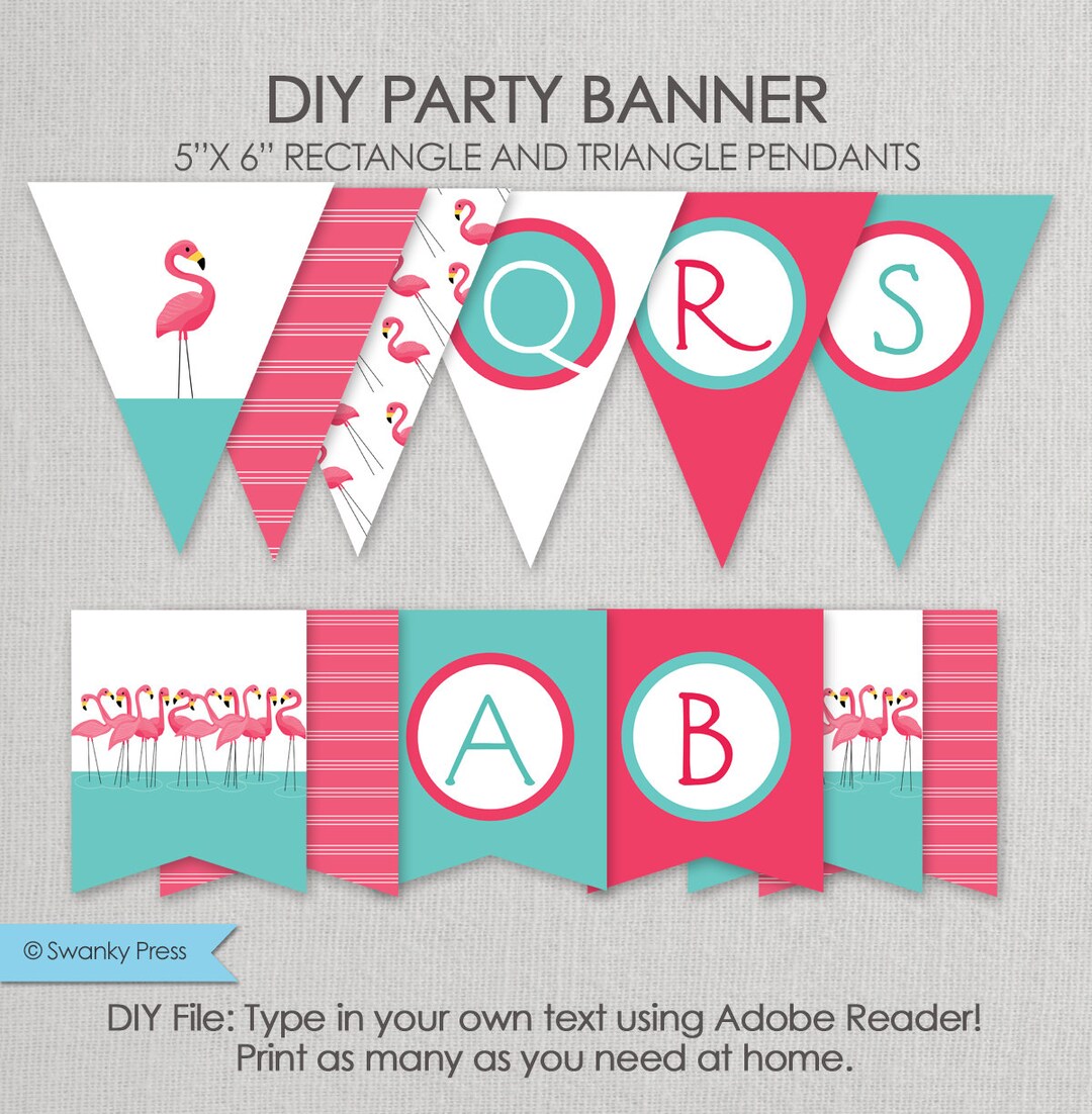Pink and Green Flamingo and BBQ Outdoor Party Banner Printable DIY With ...