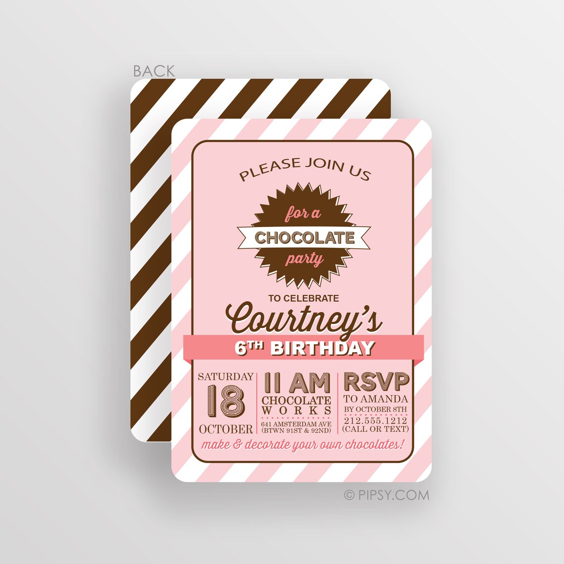 Chocolate Party Birthday Invitations Pink and Brown Candy | Etsy