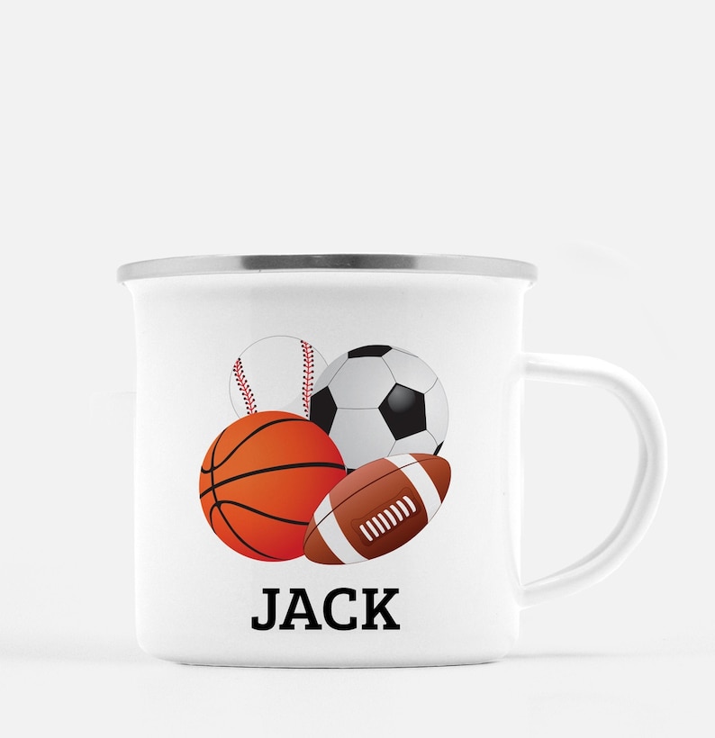 Personalized Sports Fan Kids Camp Mug - Baseball, Football, Basketball ...