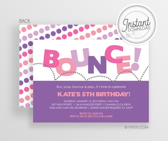 Bounce Birthday Party Invitation - Instant Download & Editable File ...