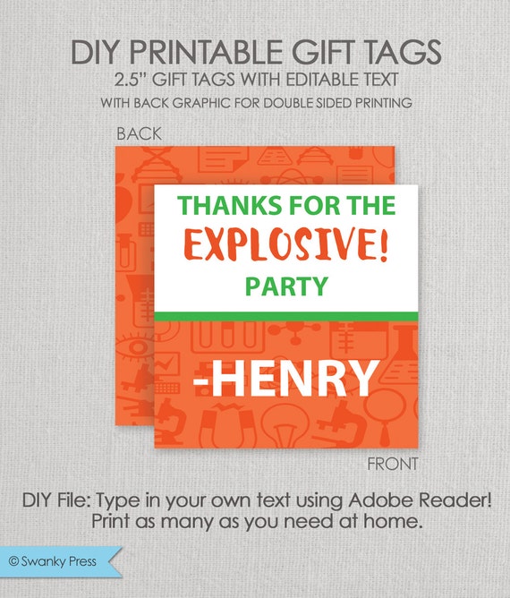 Mad Science Party - Square Gift Tag Set - Printable DIY with fully ...