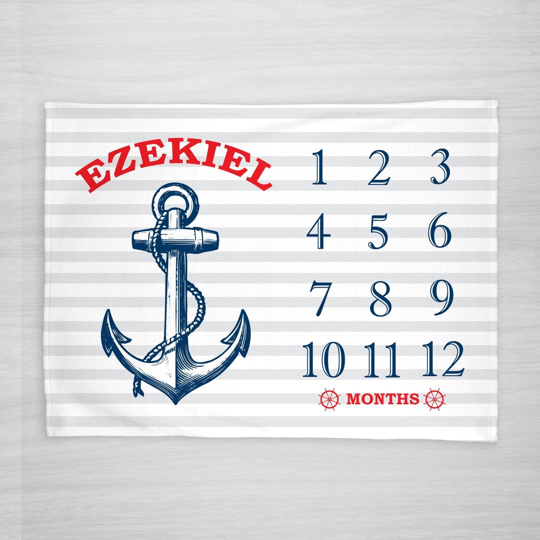 Baby Month Milestone Blanket- Anchor Nautical - Boy - Personalized Baby ...