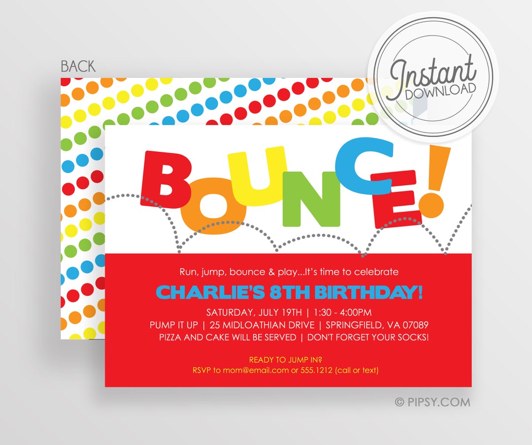 Bounce Birthday Invitation - Jump Invitation, Trampoline Party ...