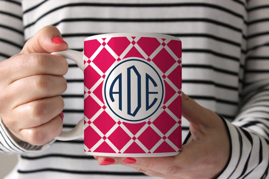 Personalized Coffee Mug -lattice Pattern With Monogram, Monogrammed Mug ...