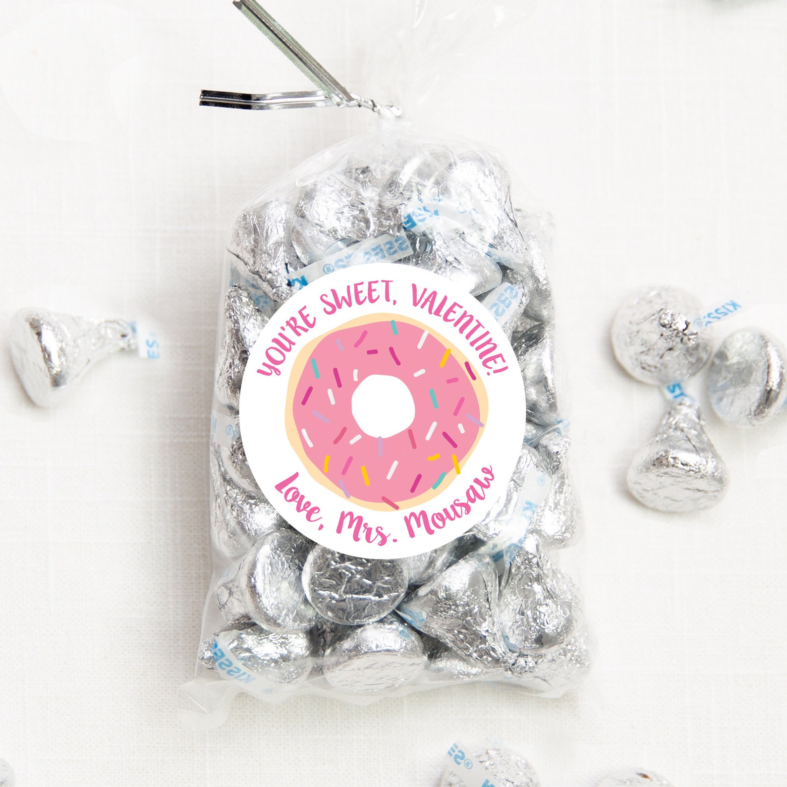 Pink Donut Valentine's Day Stickers - 2.5" (12 per Sheet or Digital ...