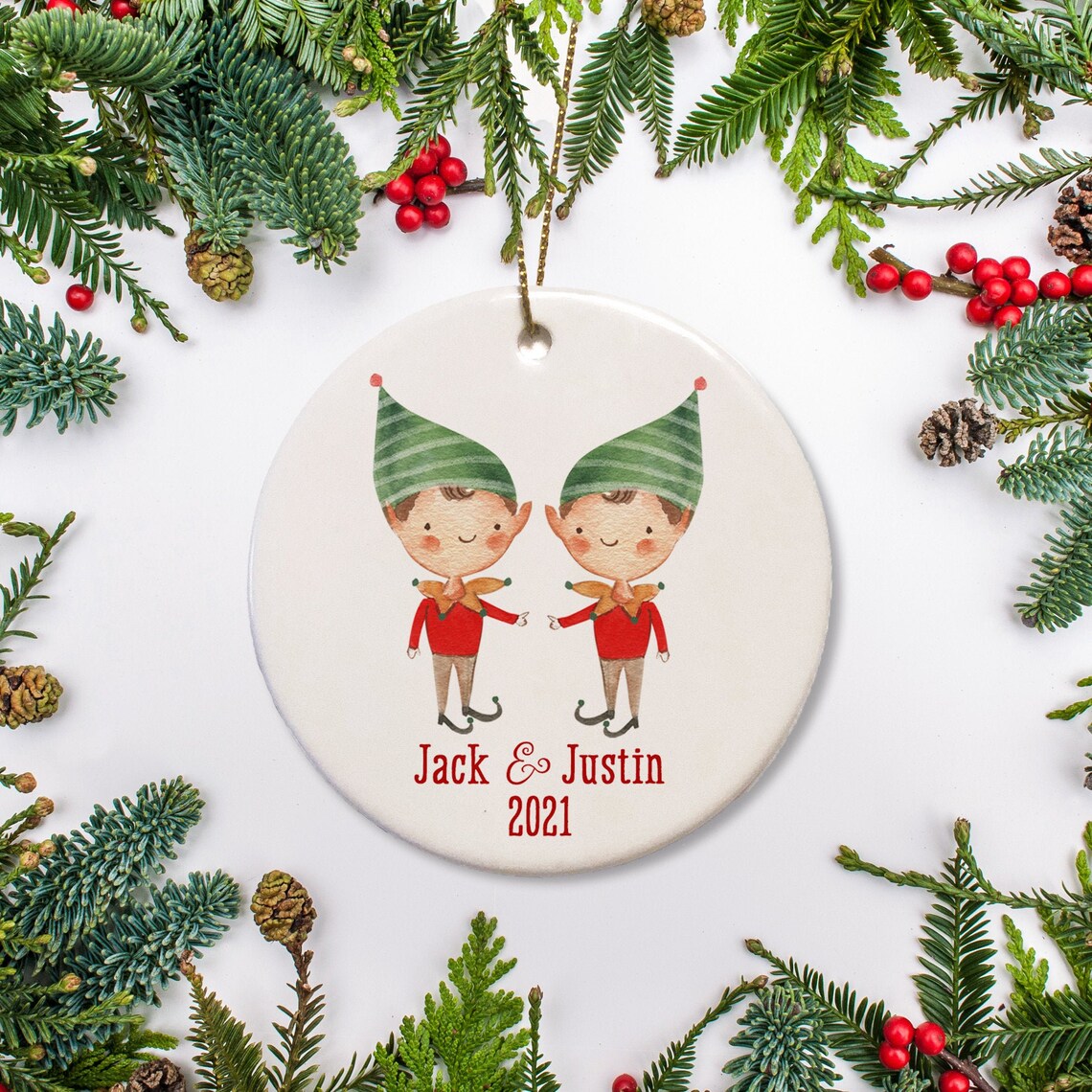 Twin Elf Boys Personalized Christmas Ornament Keepsake Gift - Etsy