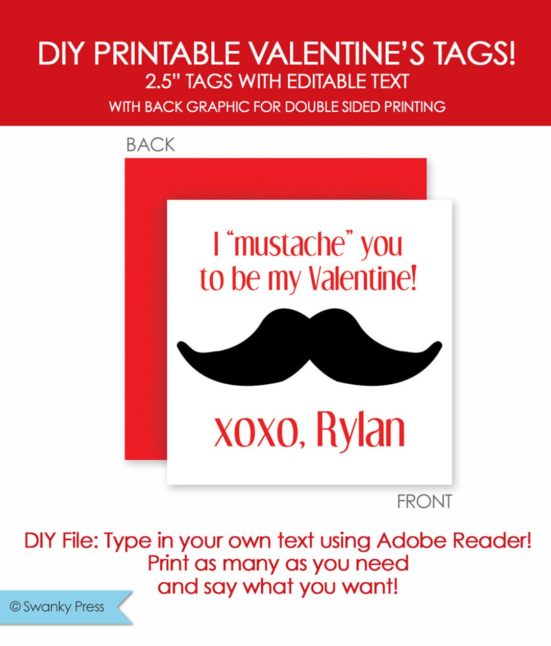 Valentine's Day Mustache Love Favor Gift Tags - Instant Download ...